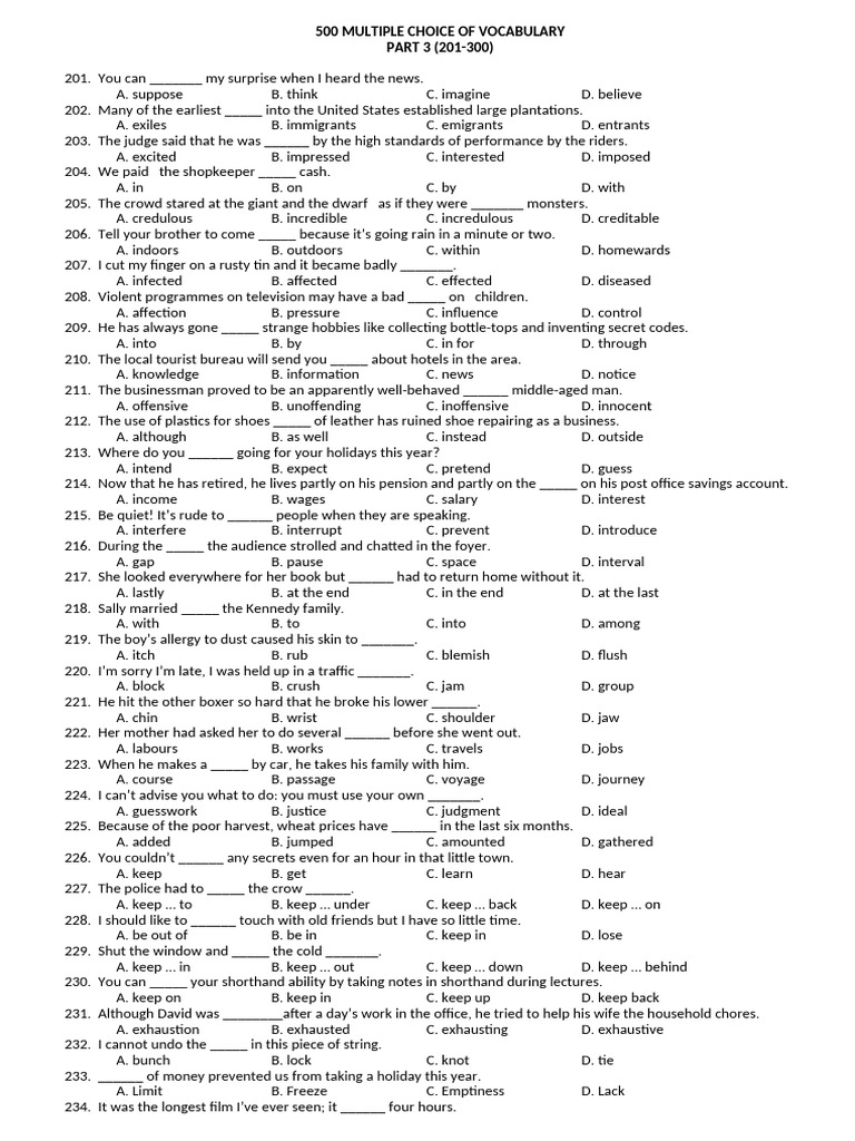 500 Vocabulary Multiple Choice Questions | PDF