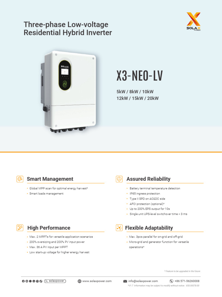 Solax X3-NEO-LV Inverter Datasheet | PDF | Power Inverter ...
