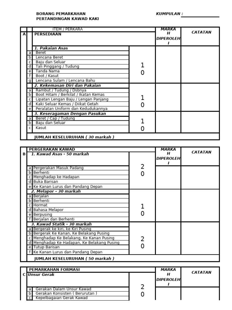 Borang Pertandingan Kawad Kaki | PDF