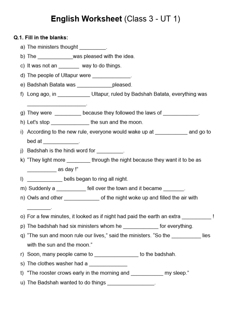 Class 3 Noun and Grammar Worksheet | PDF
