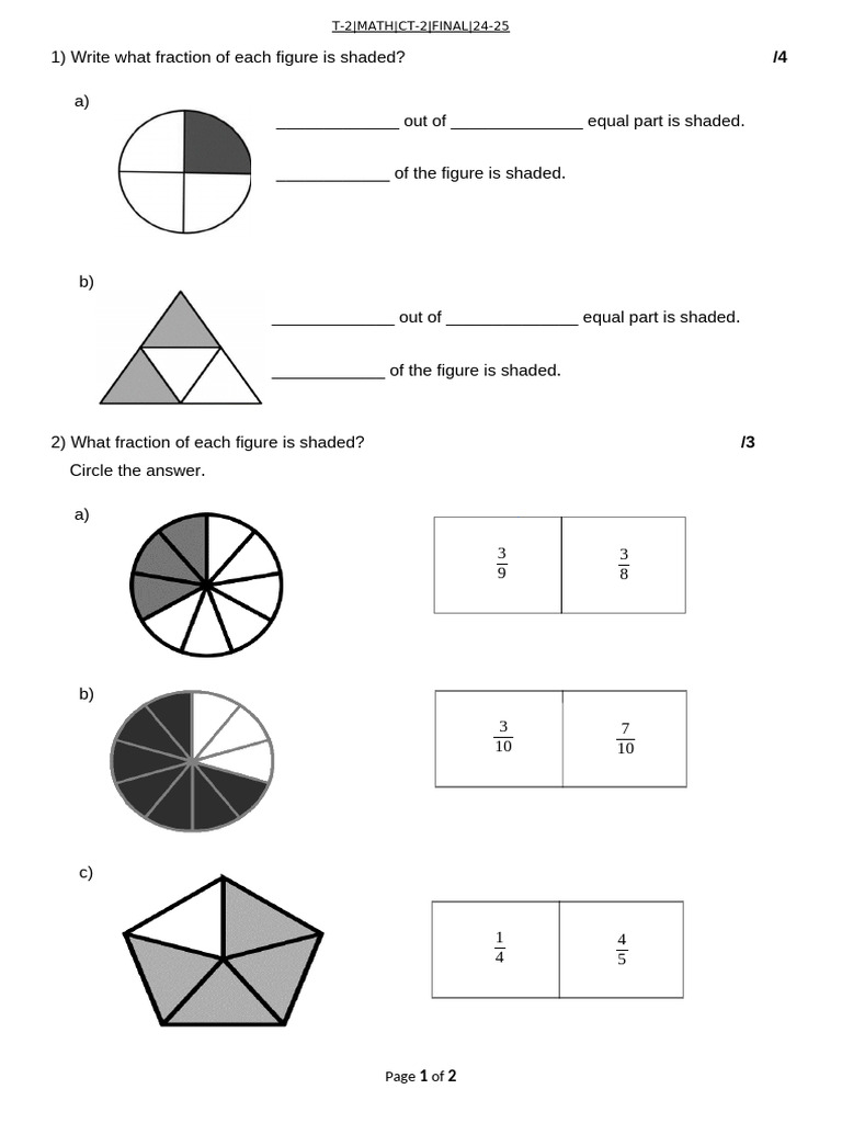 Shaded and Unshaded Fractions Worksheet | PDF