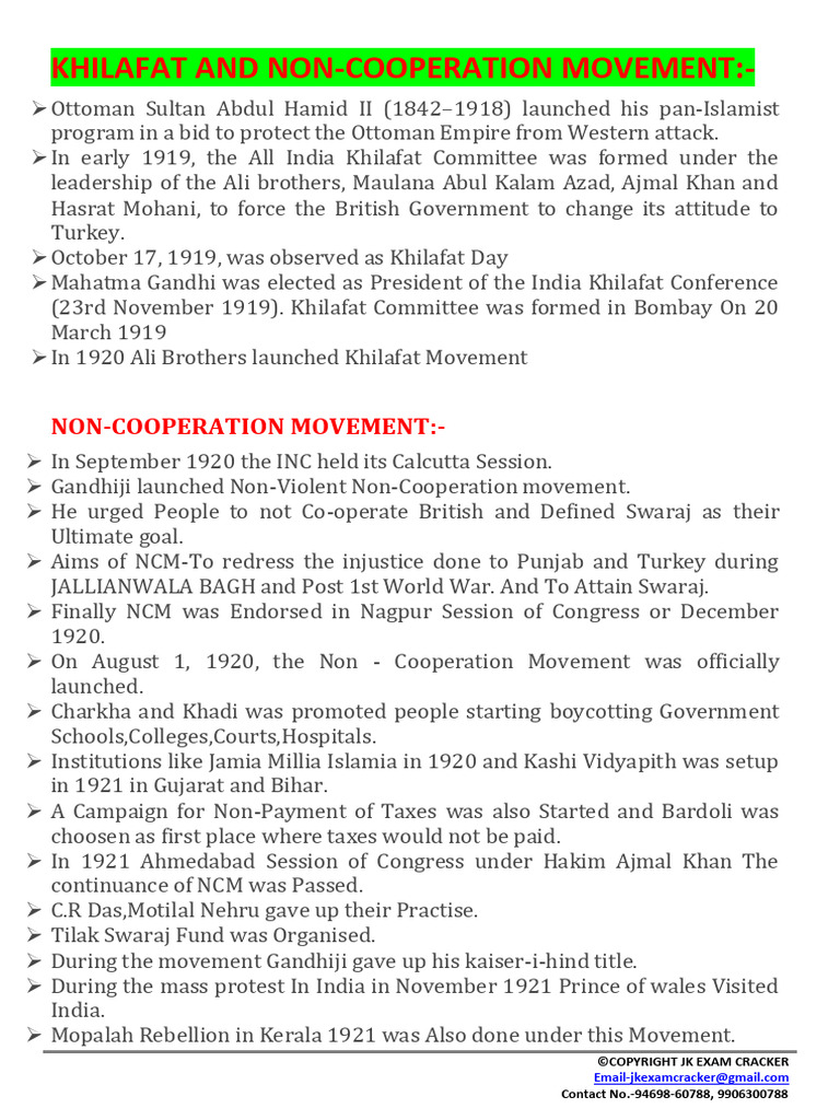 Khilafat & Non Cooperation Movement | PDF | Pakistan–United Kingdom ...