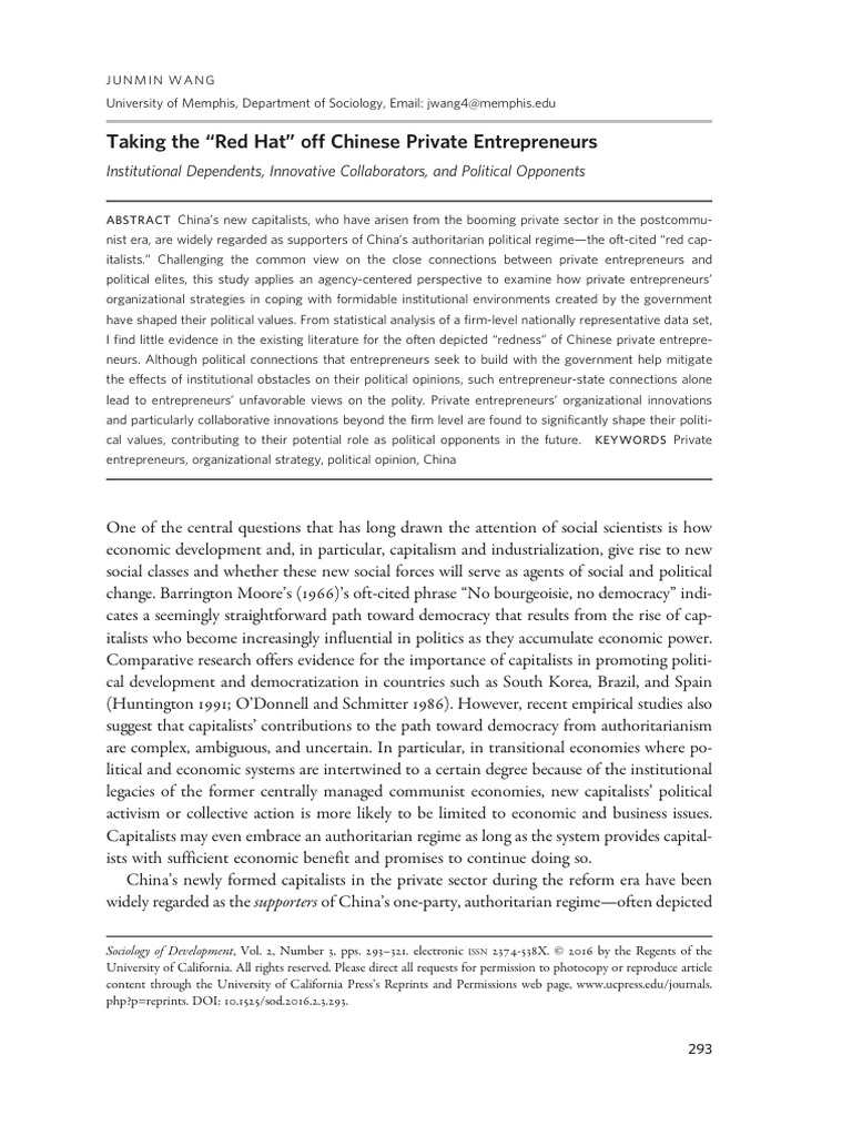 Wang, J. 2016 Taking The Red Hat Off Chinese Private Entrepreneurs ...
