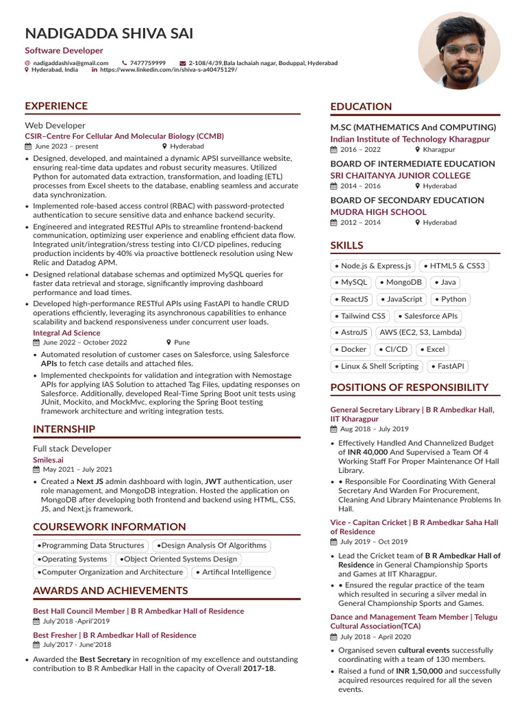 Shivasai CV | PDF | Databases | Computer Programming