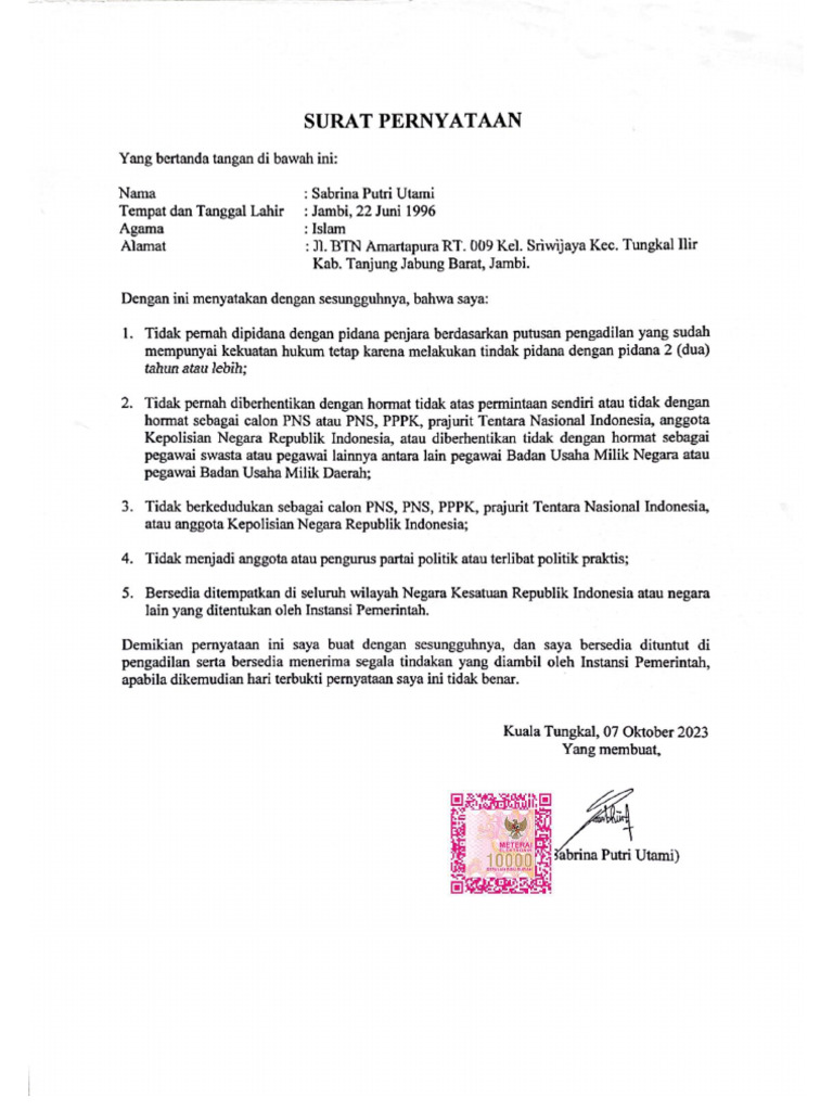 63154921-0a64-4dde-944c-8c2615392941-3. SURAT PERNYATAAN BLM FINAL | PDF