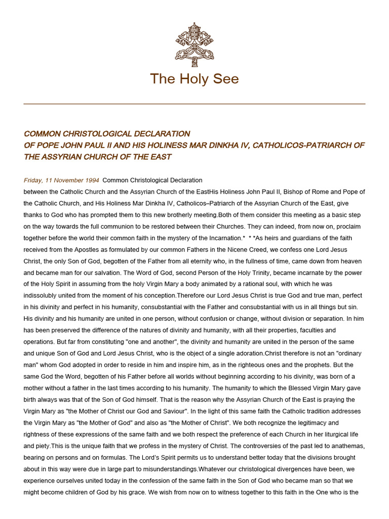 Common Christological Declaration 1994 | PDF | Sacraments | Eucharist