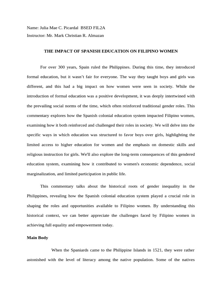 PICARDAL - Spanish Colonial Rule and The Gender Divide in Education ...