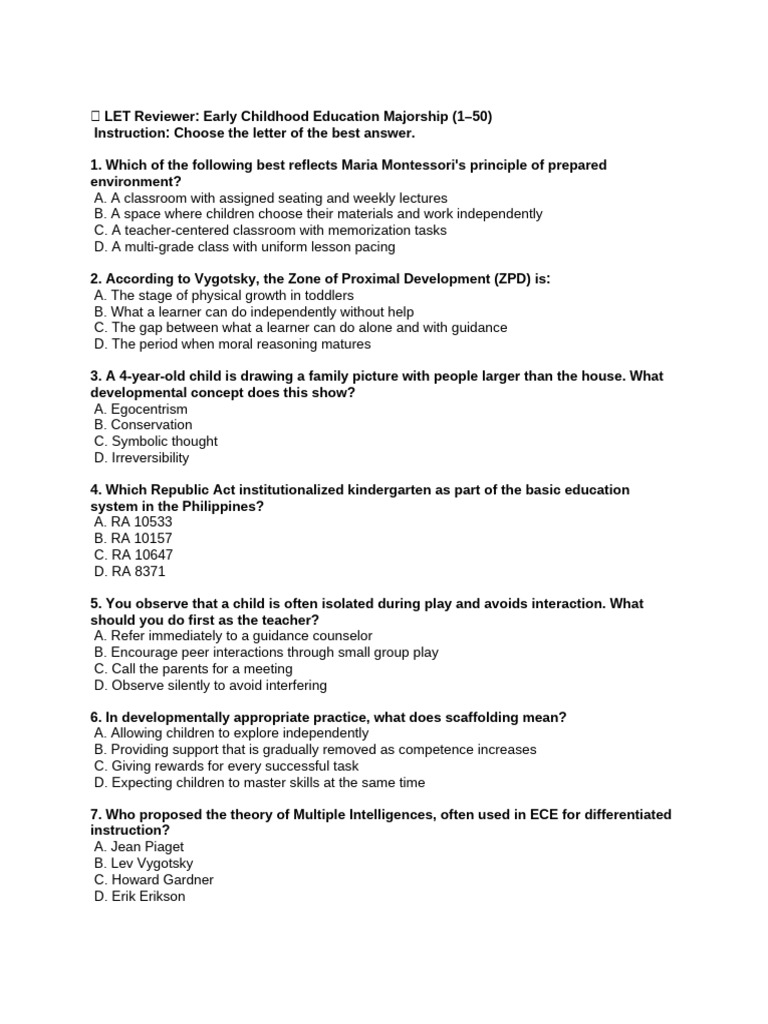 Early Childhood Education LET Reviewer | PDF | Learning | Early ...