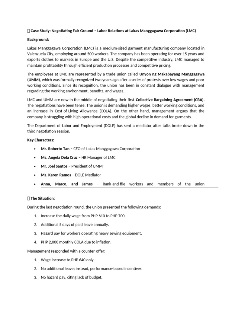Labor Relations Case Study: LMC Negotiations | PDF | Cost Of Living ...