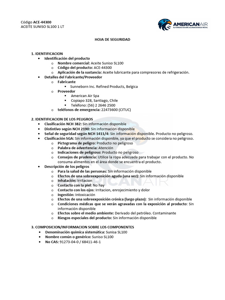 Aceite Suniso Sl100 Suniso | PDF | Agua | Dióxido de carbono