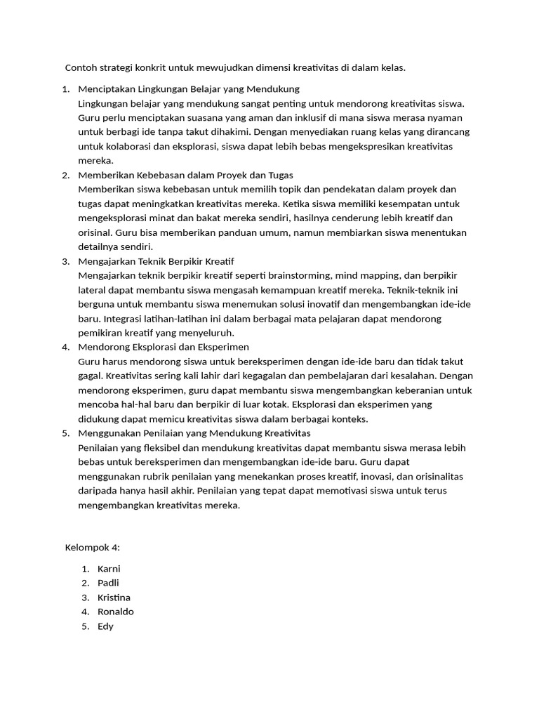 Contoh Strategi Konkrit Untuk Mewujudkan Dimensi Kreativitas Di Dalam ...