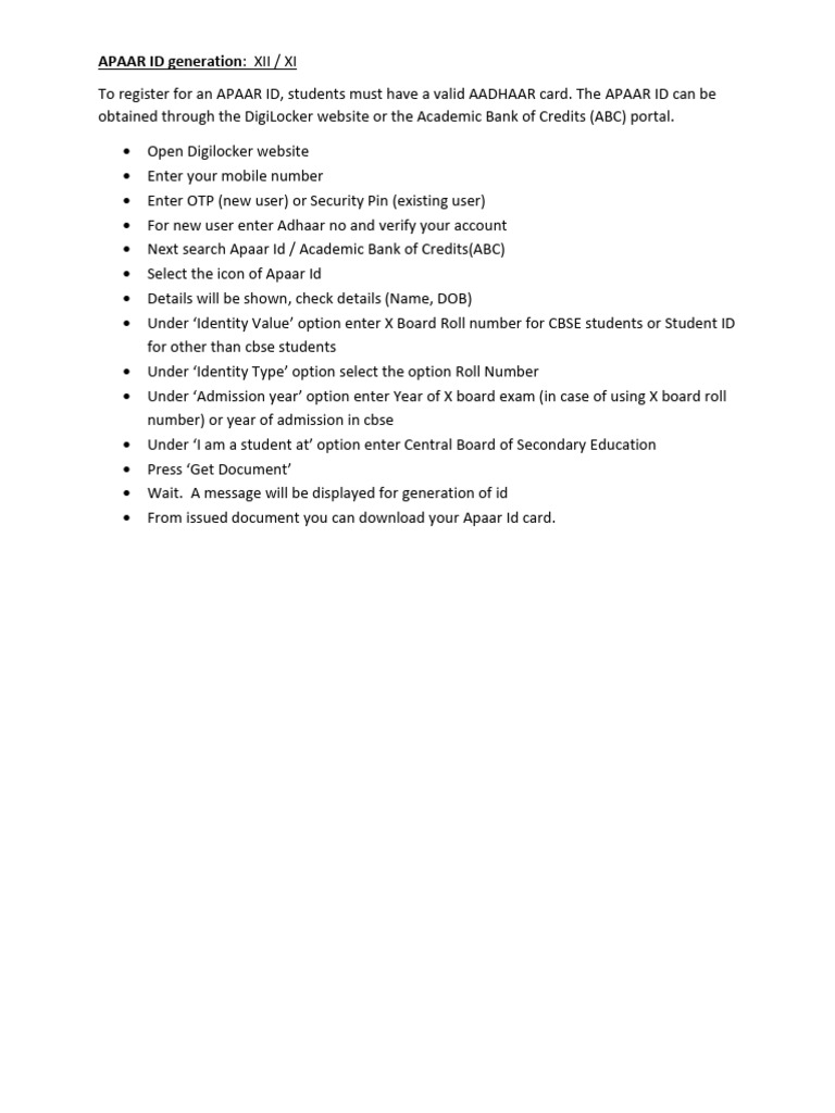 APAAR ID Generation | PDF