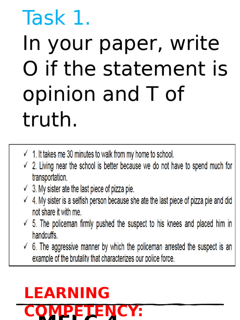 Distinguishing Opinion from Truth Guide | PDF | Truth | Argument
