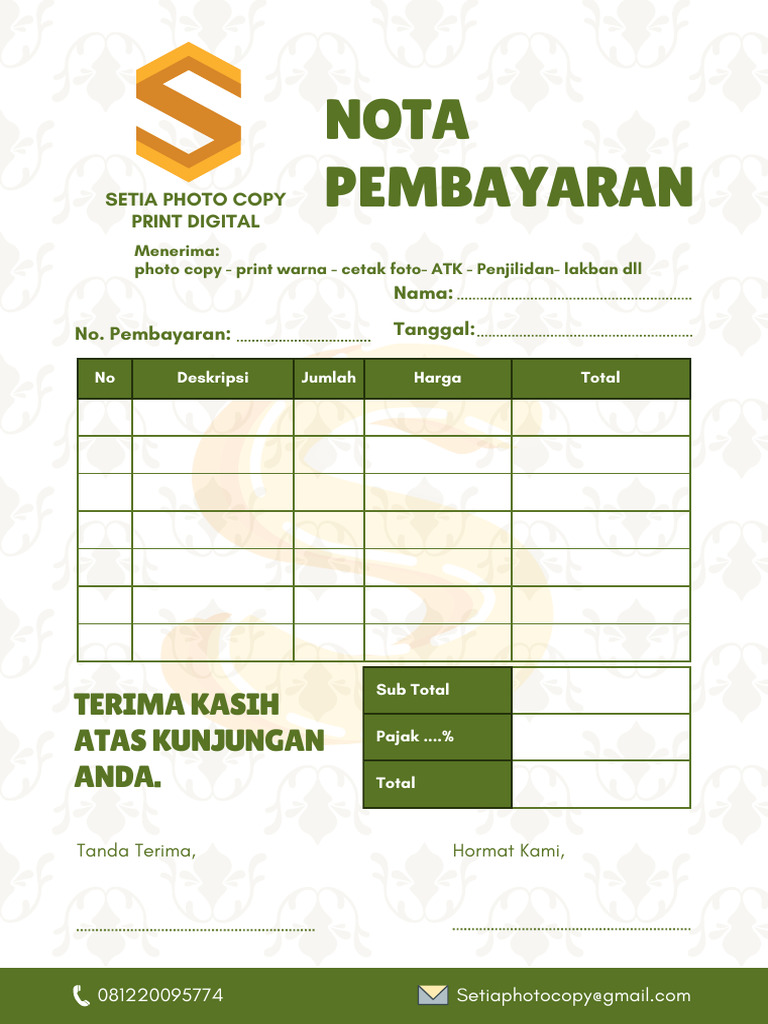 Nota Pembayaran Setia Photo Copy | PDF