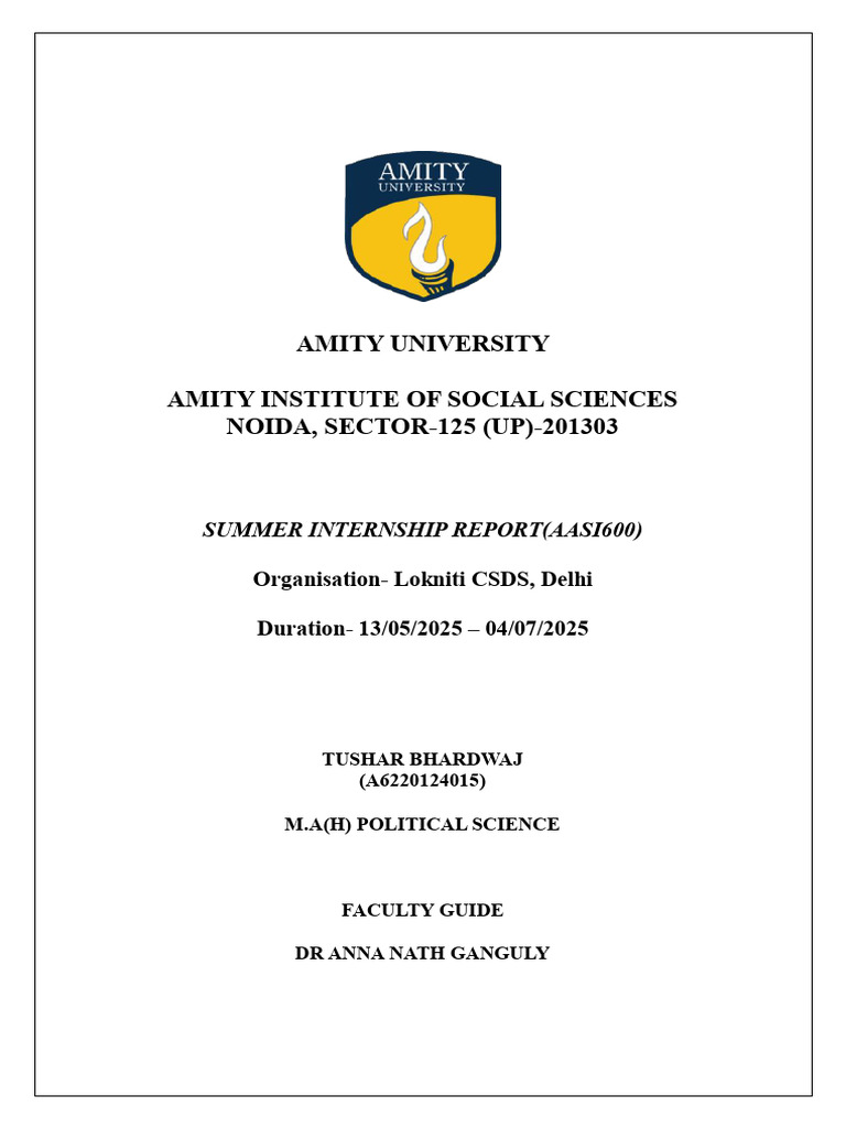Amity Summer Internship Format | PDF | Survey Methodology | Methodology