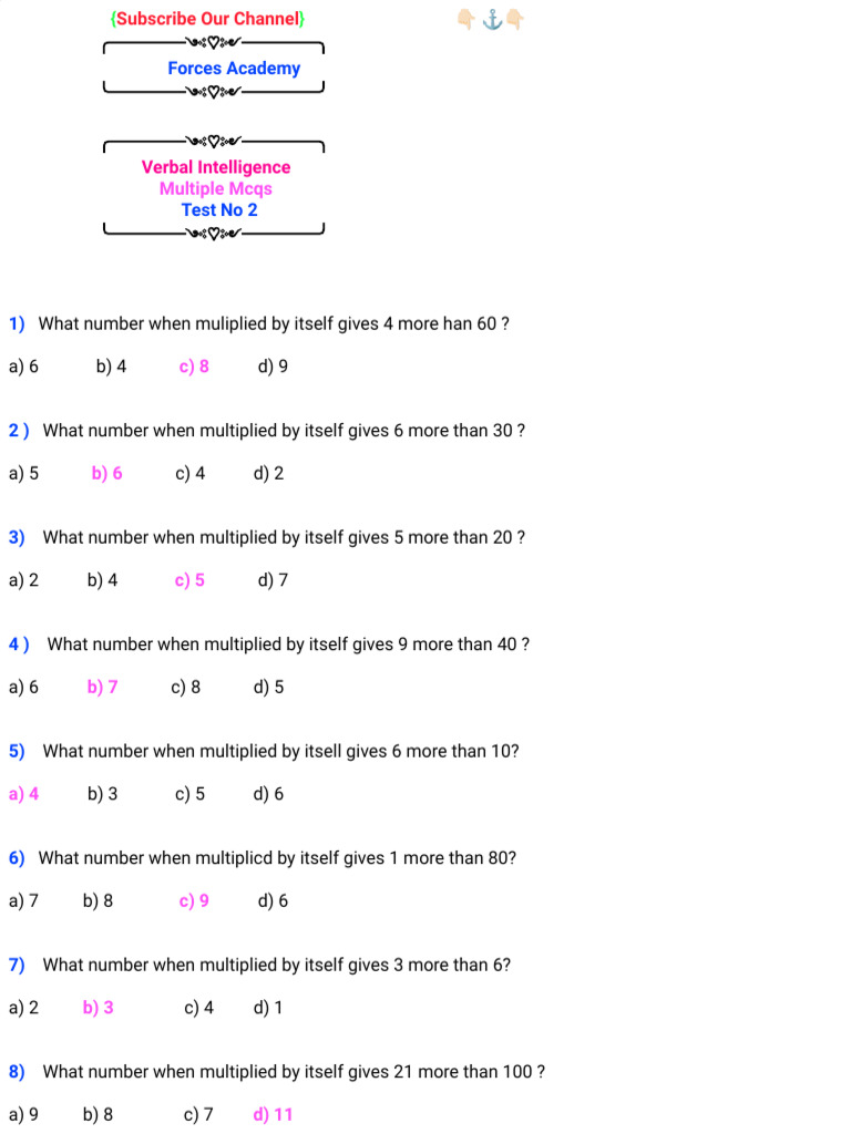 Test No 2 - Verbal Intelligence Multiple Mcqs With Answer - Regard by ...
