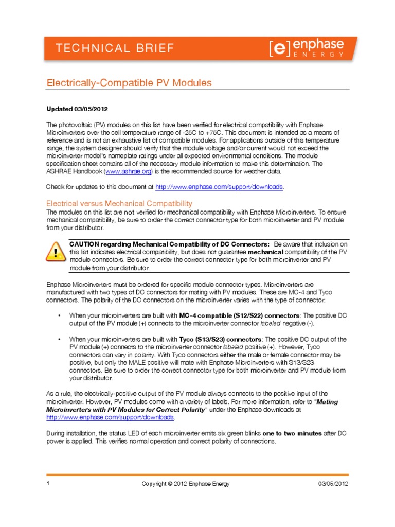 Enphase Module Compatibility List | PDF | Photovoltaics | Electrical ...
