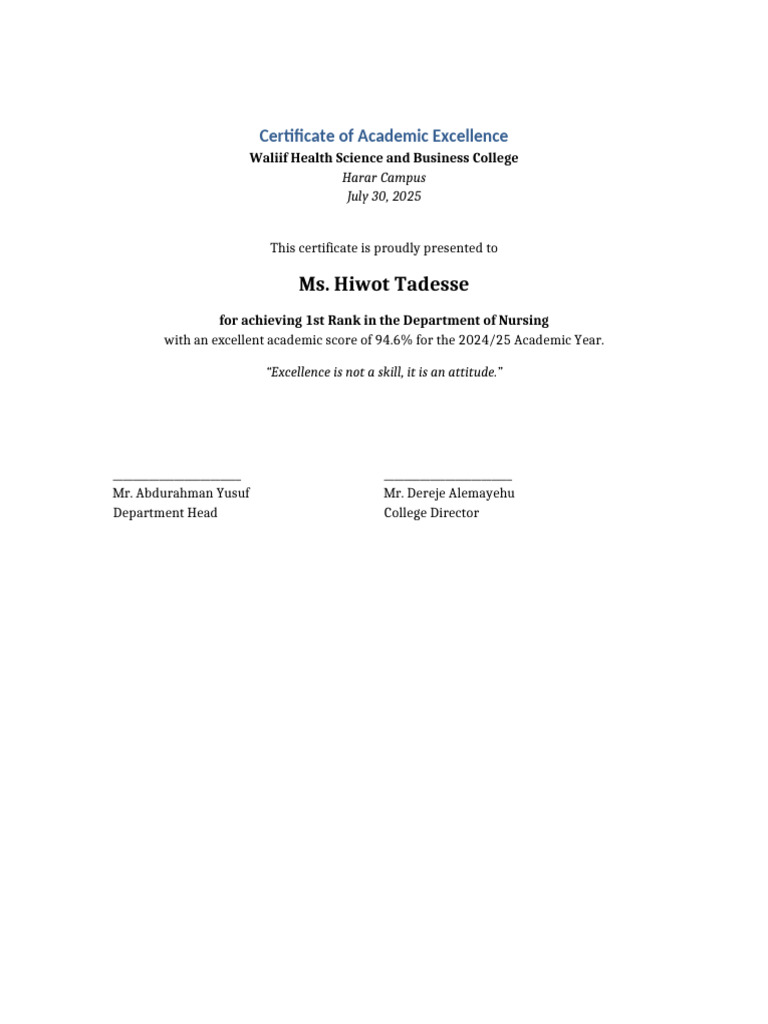 Academic Excellence Certificate Example | PDF
