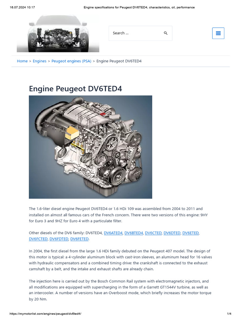 Peugeot 407 DV6TED4 Engine Overview | PDF | Diesel Engine | Engines
