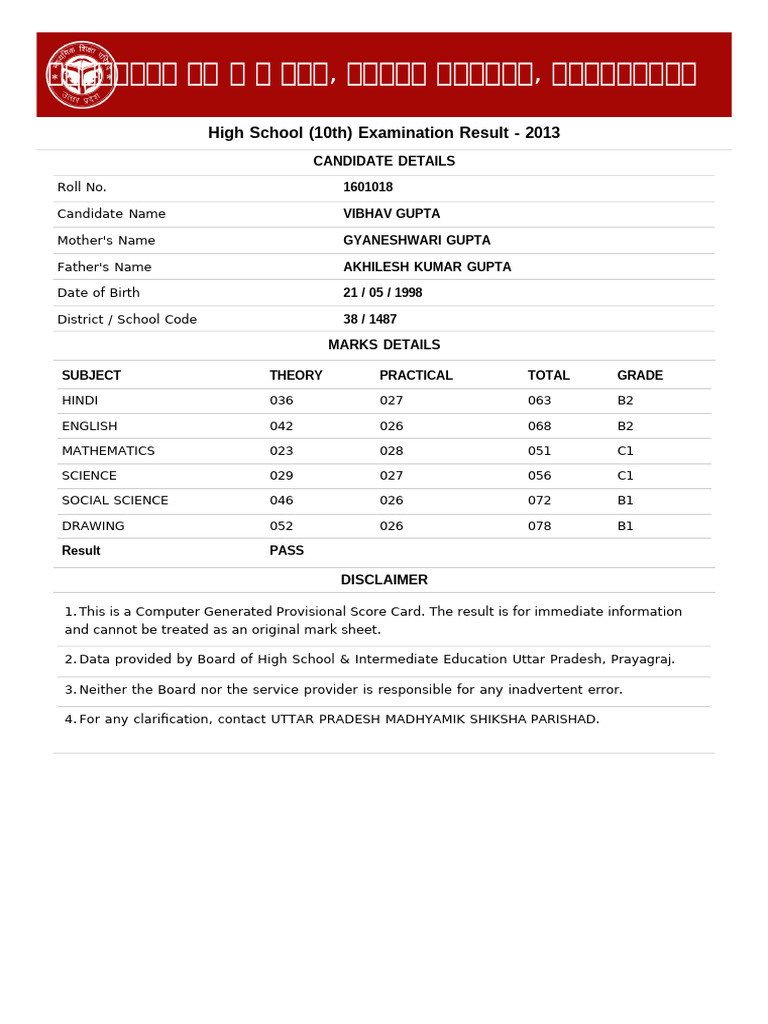 High School (10th) Examination Result - Result Dashboard | PDF