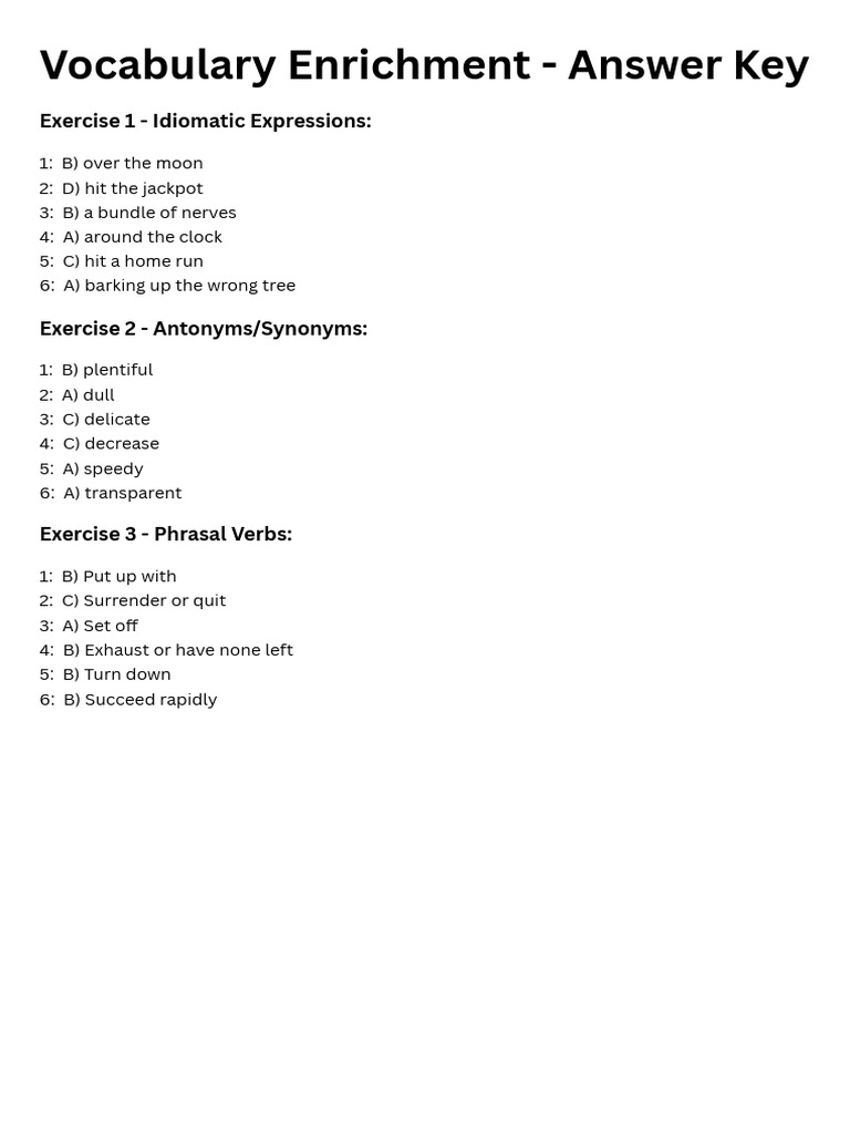 1.2 Vocabulary Enrichment - Answer Key | PDF