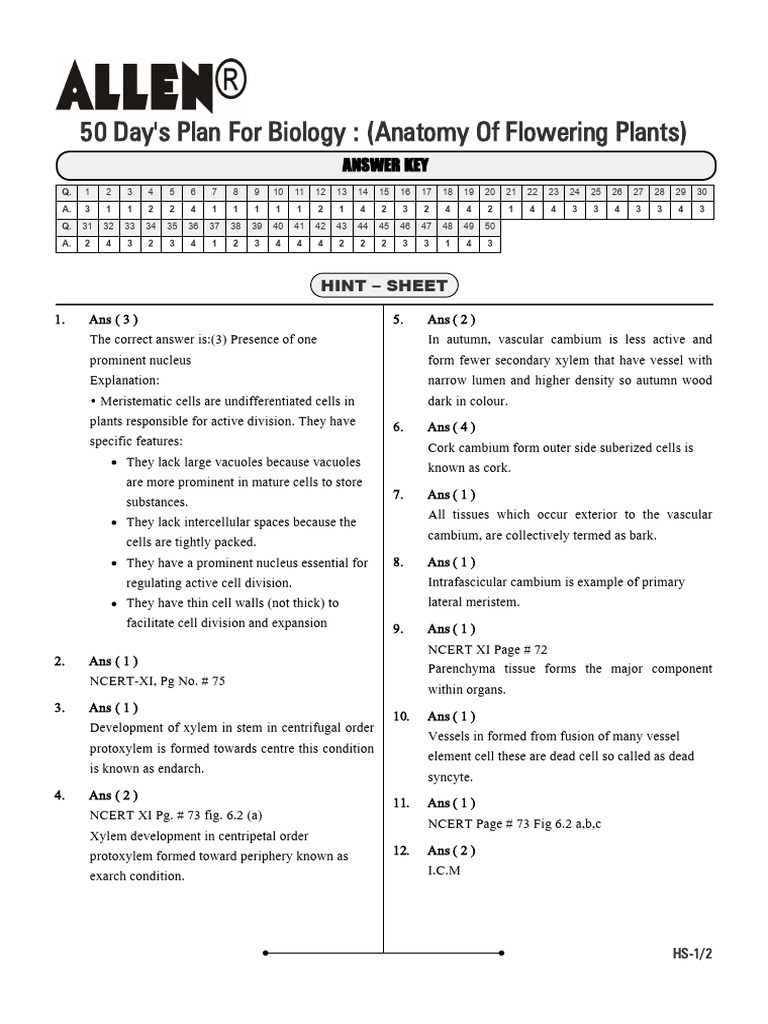 Anatomy of Flowering Plants Q&A Guide | PDF | Plant Stem | Plant Morphology