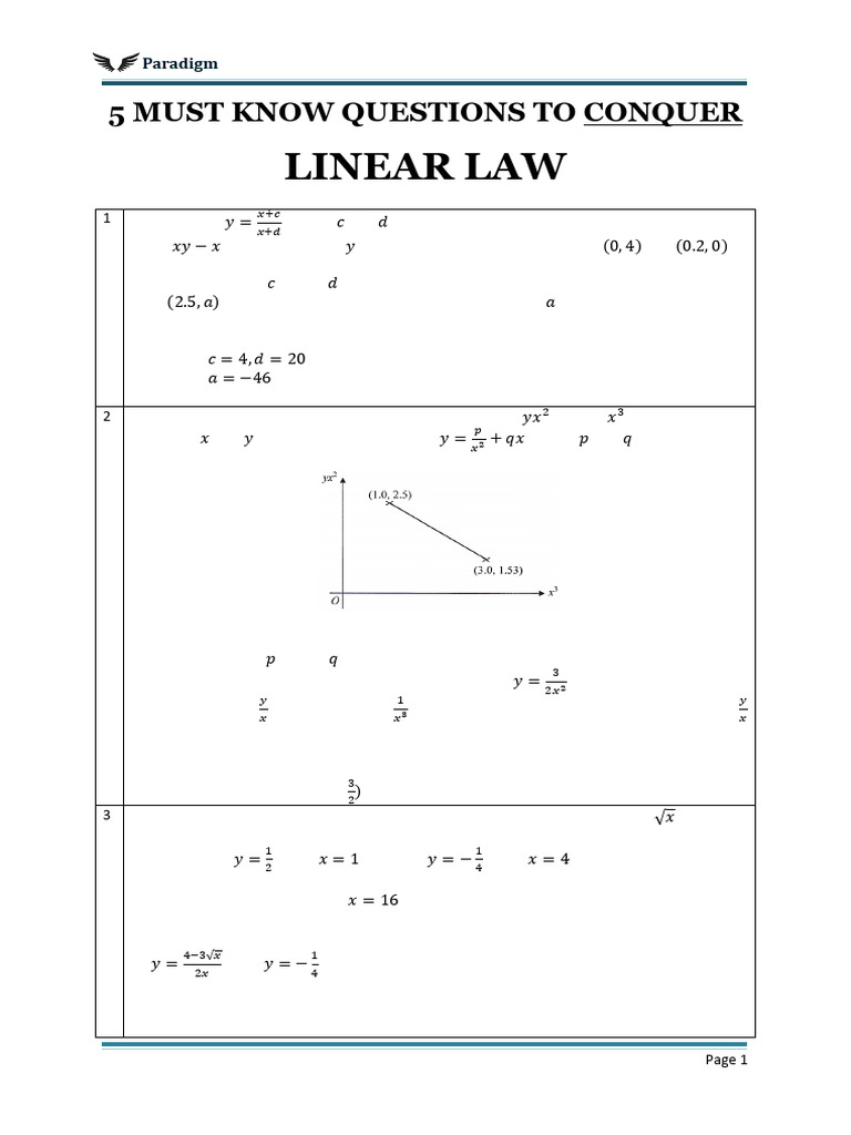 O Level Maths: 5 Key Linear Law Questions | PDF | Mathematical Concepts ...