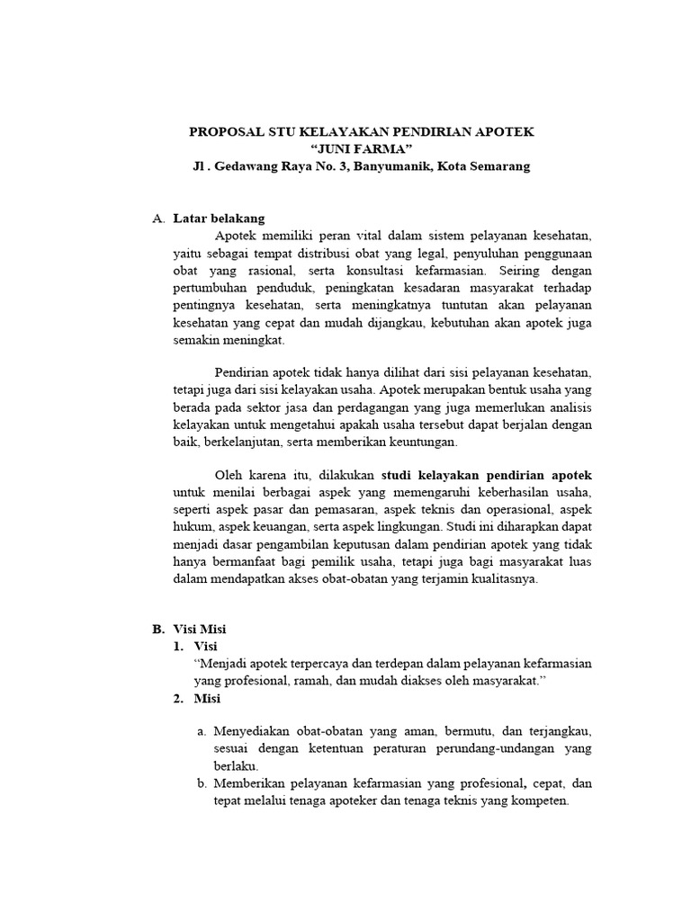 Studi Kelayakan Apotek (Unwahas) ) | PDF