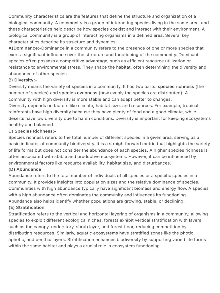 Key Characteristics of Biological Communities | PDF | Biodiversity ...