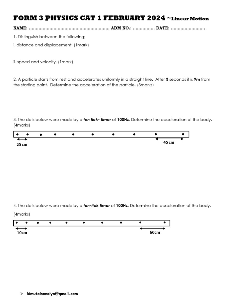 Form 3 Linear Motion Questions | PDF