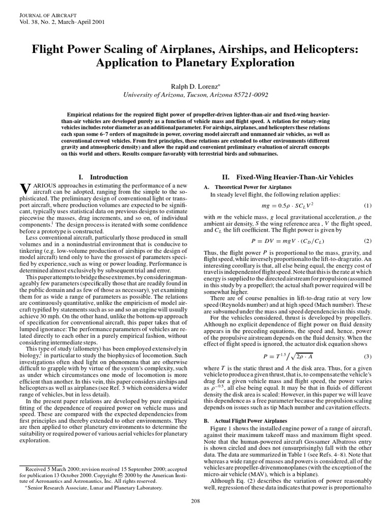 Flight Power Scaling for Aerial Vehicles | PDF | Weight | Flight
