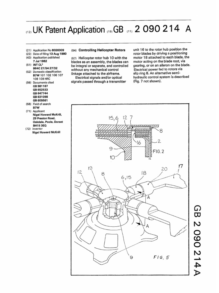 Controlling Helicopters Rotors 1980 Gb2090214a | PDF