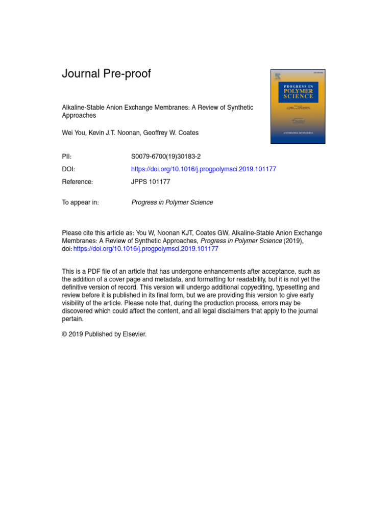 Alkaline Anion Exchange Membranes Review | PDF | Polymerization | Copolymer