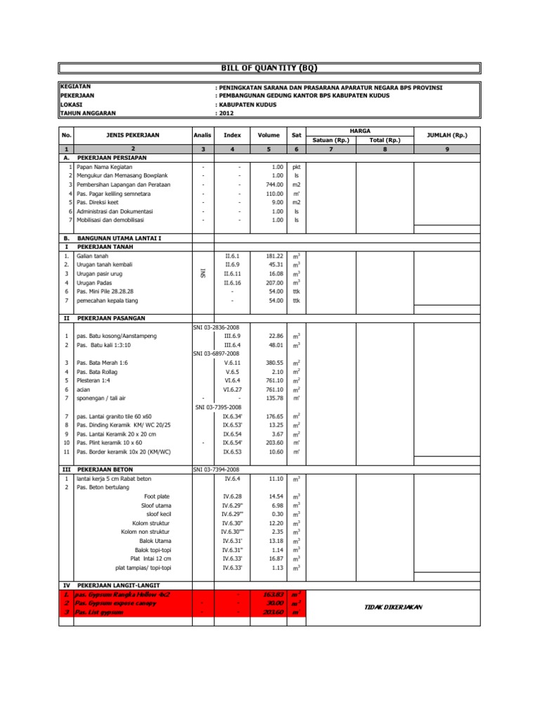 BQ (Bill of Quantity) | PDF | Home & Garden