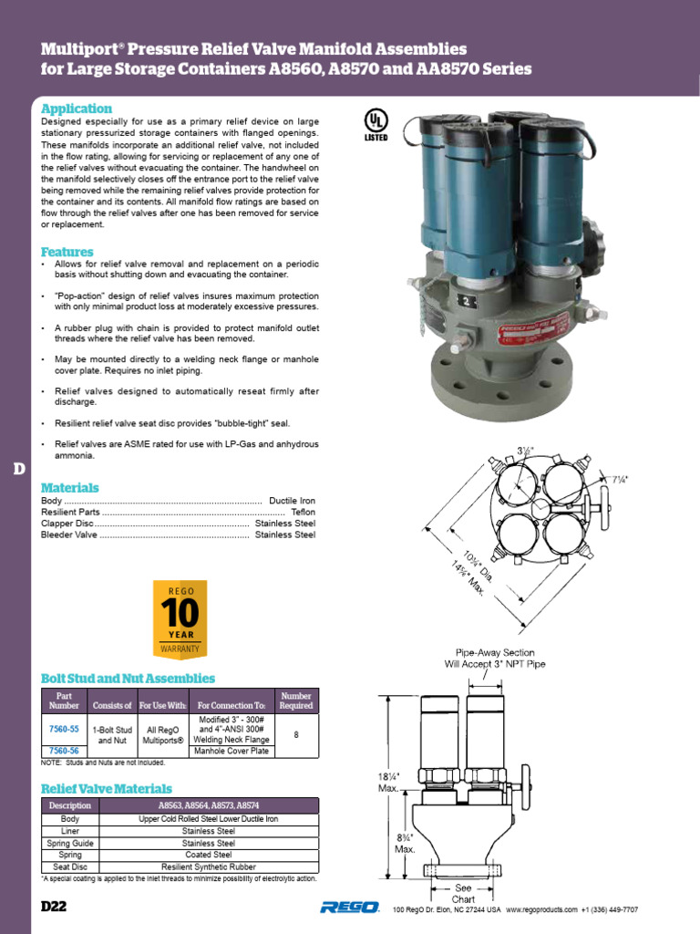 LPG Multiport Relief Valve Manifold Assemblies A8560 A8570 AA8570 | PDF ...