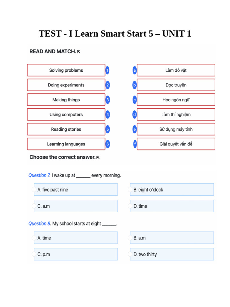 Smart Start 5 Unit 1 Exercises | PDF