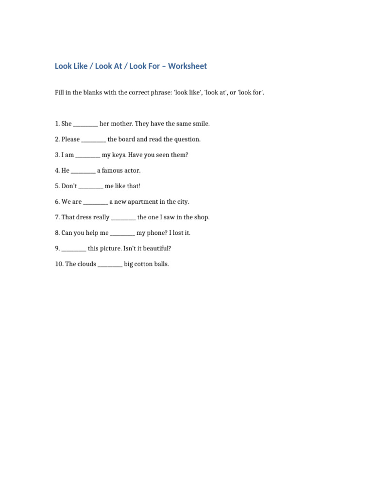 Look Like vs. Look At Worksheet | PDF