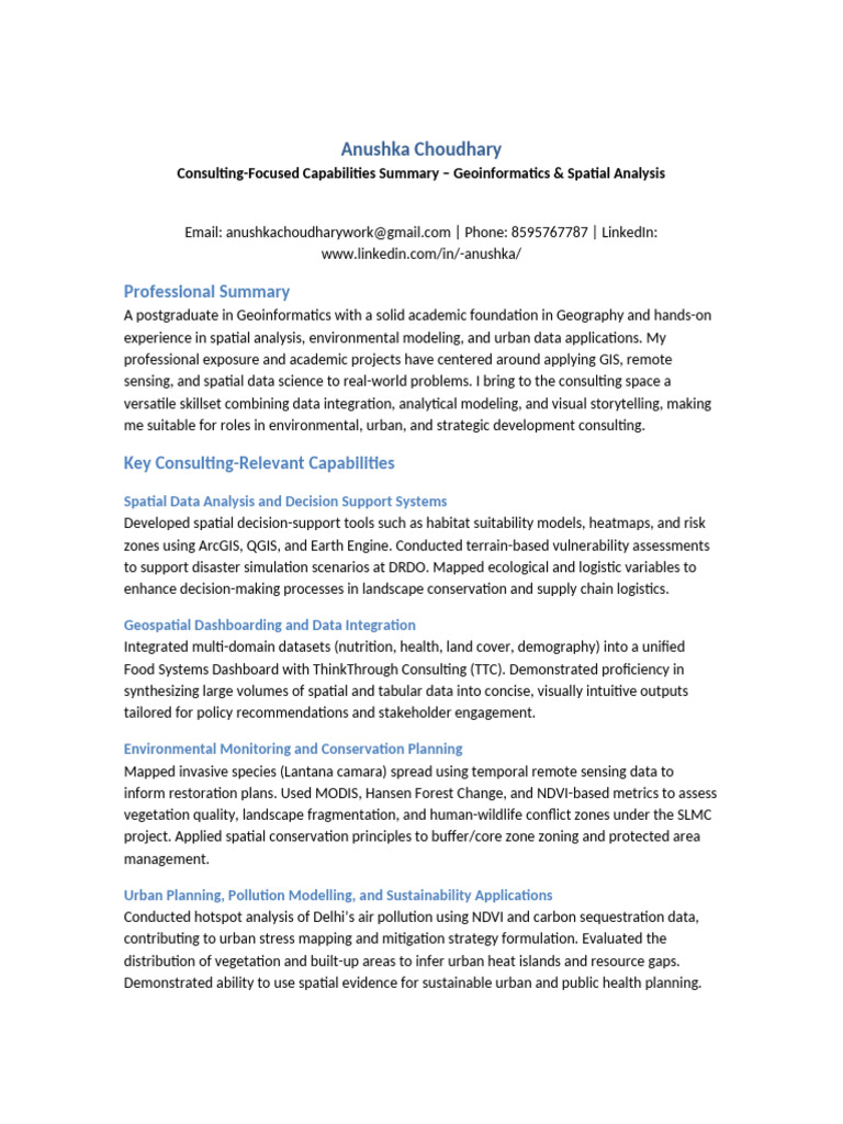 Anushka Capabilities Summary | PDF | Geographic Information System | Spatial Analysis