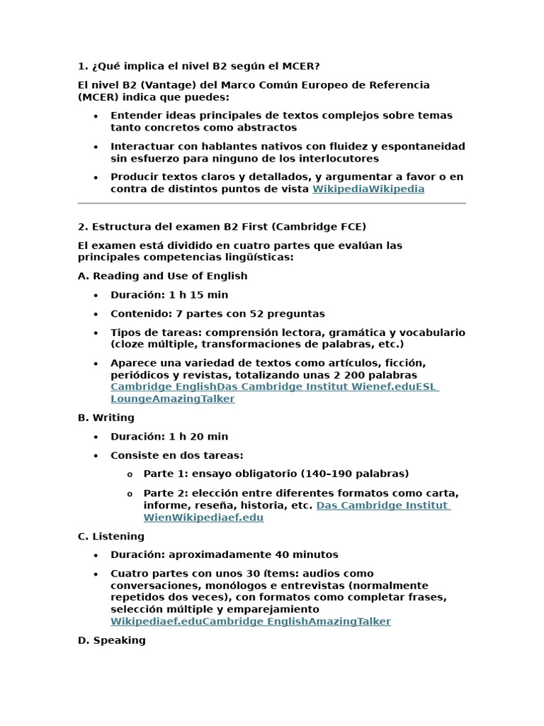 Estructura del Examen B2 First | PDF | Gramática | Comunicación humana