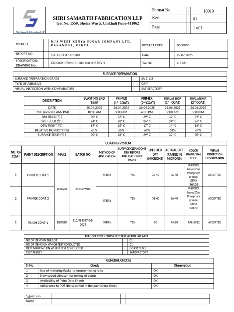 Surface Preparation Report for West Kenya Sugar | PDF | Materials ...