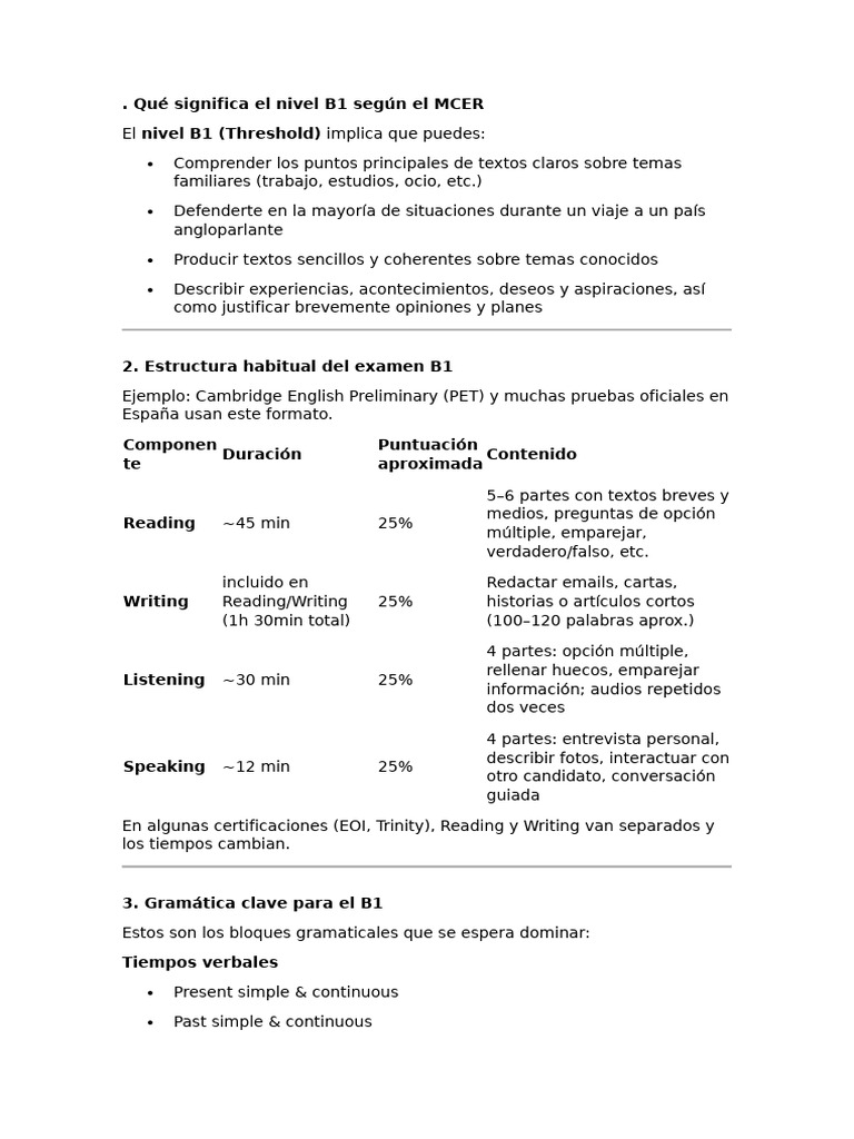 Qué Significa El Nivel B1 Según El MCER | PDF | Gramática | Lingüística