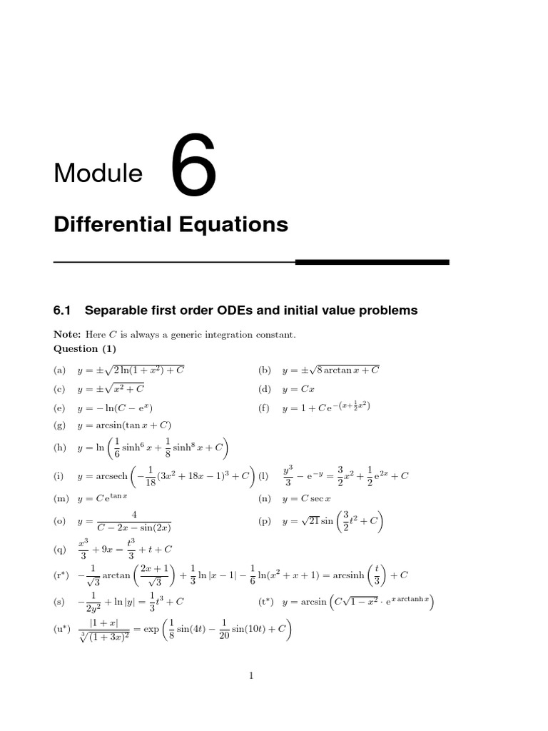 Questions Booklet 6 (Differential Equations) Solutions | PDF ...