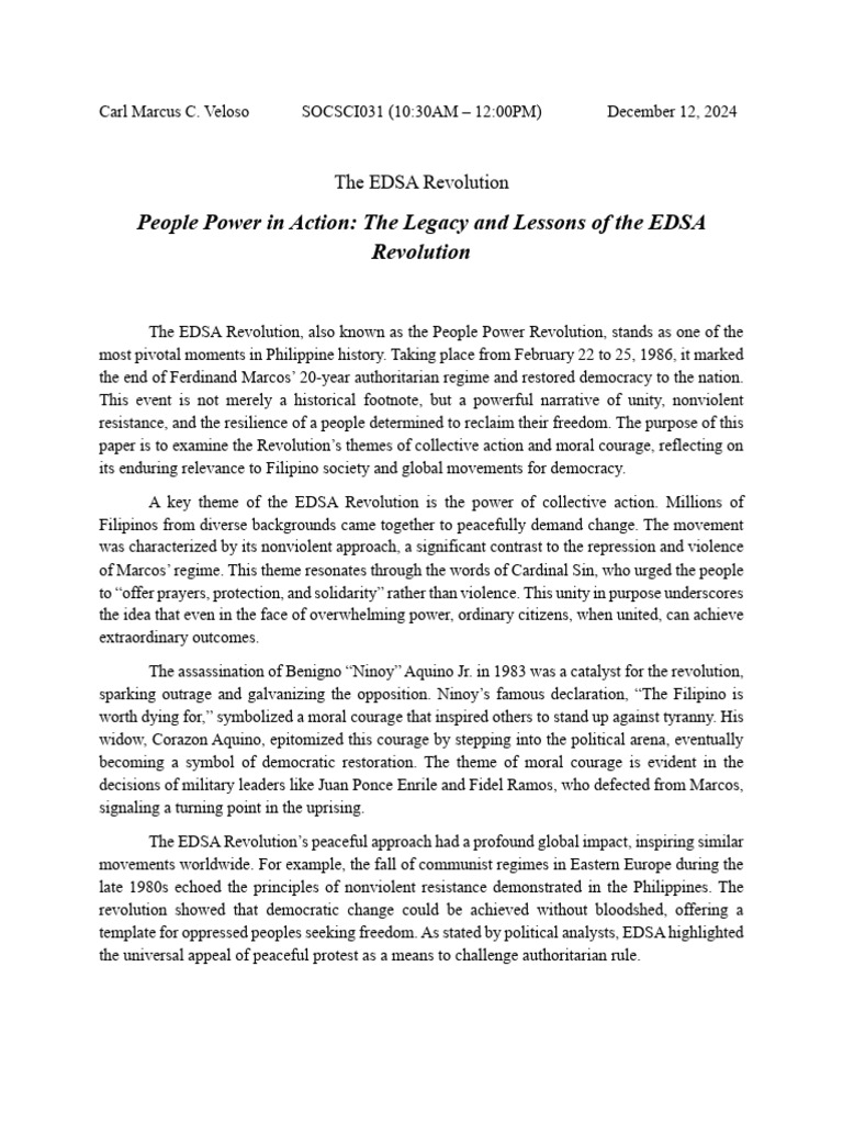 EDSA Revolution: Lessons in Unity and Courage | PDF | Philippines ...