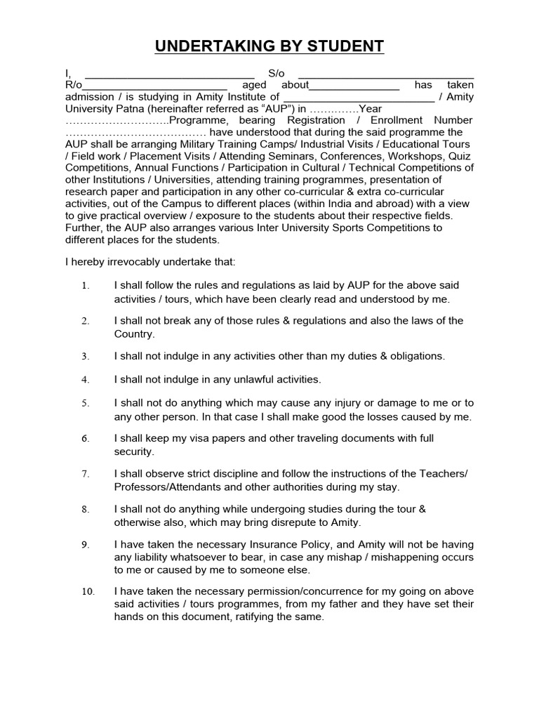 Undertaking by Student | PDF