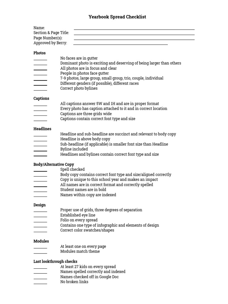 Checklist Yearbook | PDF