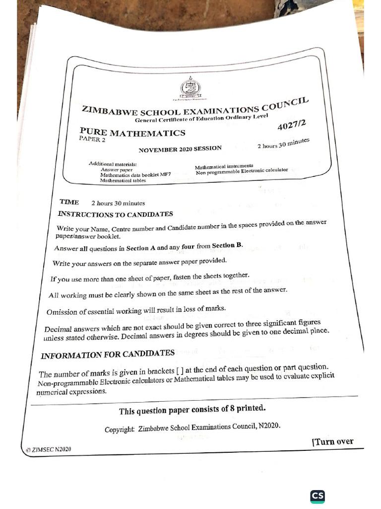 Nov 2020 p2 Pure Maths - o Level | PDF