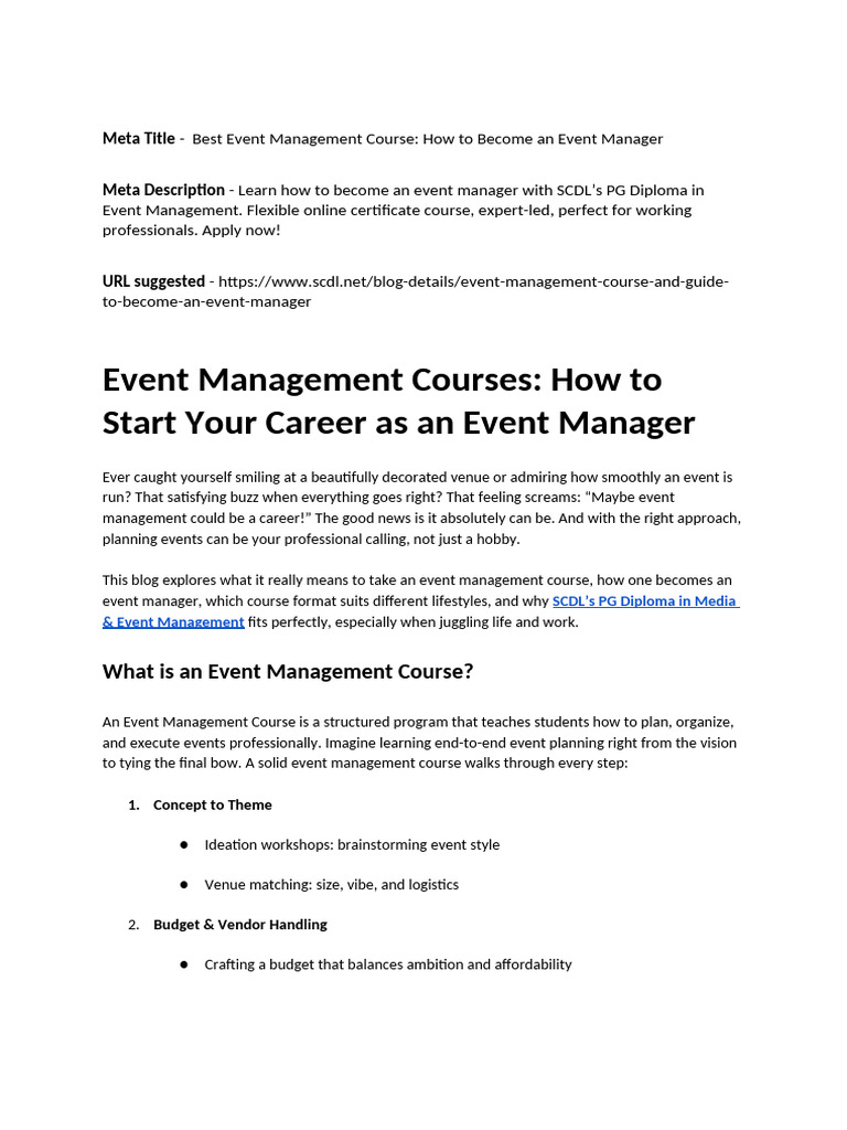 PG Diploma in Event Management Guide | PDF