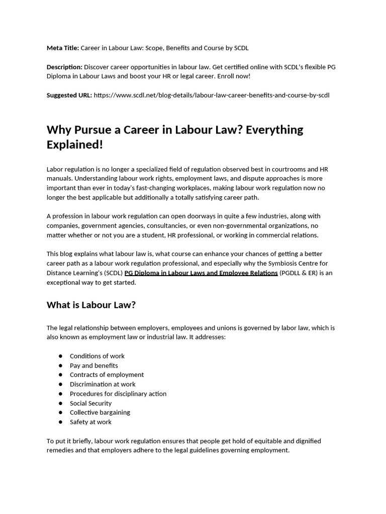 Why Pursue A Career in Labour Law | PDF | Labour Law | Employment