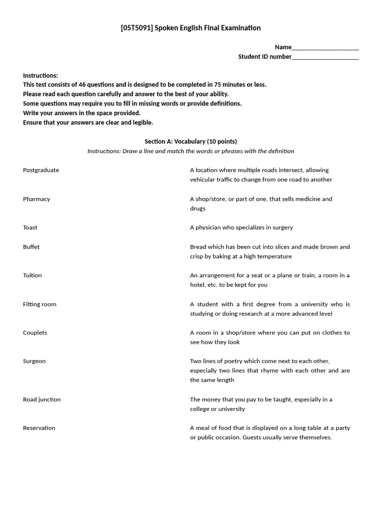 (05T5091) Spoken English Final Examination | PDF | English Language | Word