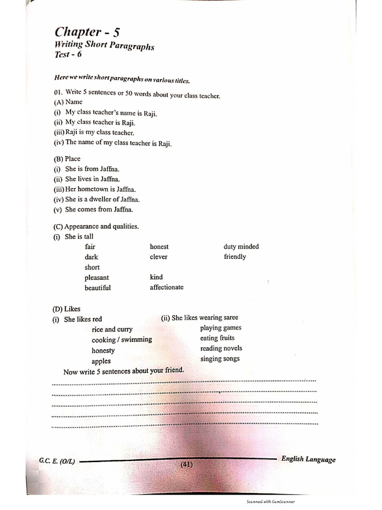 Writing Short Paragraph Test 8 | PDF